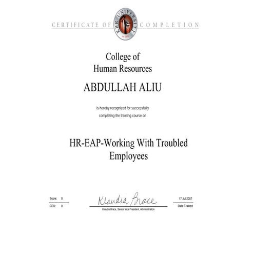 Certificate - HR-EAP-Working With Troubled Employees | PDF