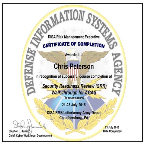 PETERSON_SRR ACAS CERTIFICATE | PPT