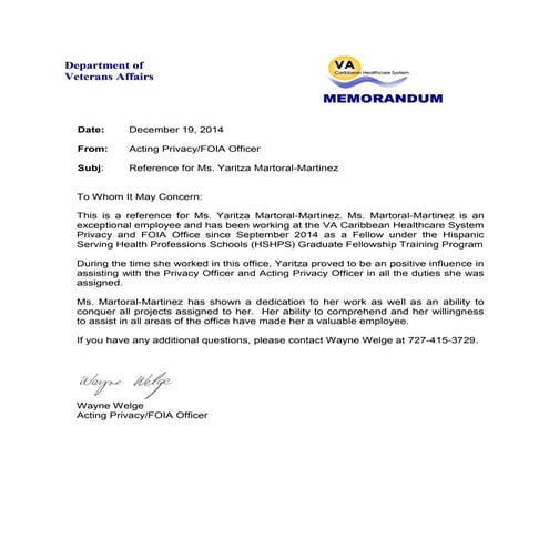 Recommandation Letter VA | PDF