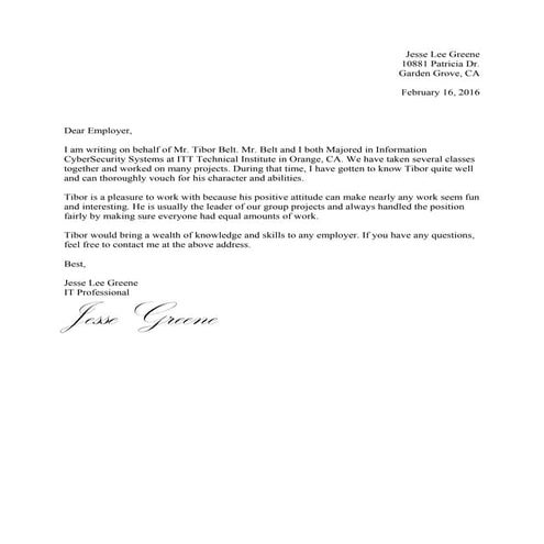 Letter of Recommendation Classmate | PDF
