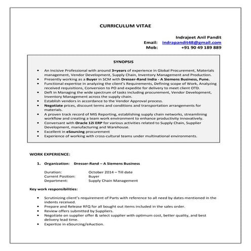 Indrajeet Pandit Resume | PDF