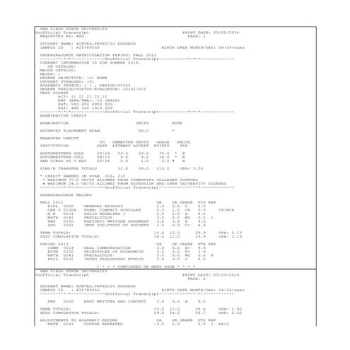 Final Unofficial Transcript | PDF