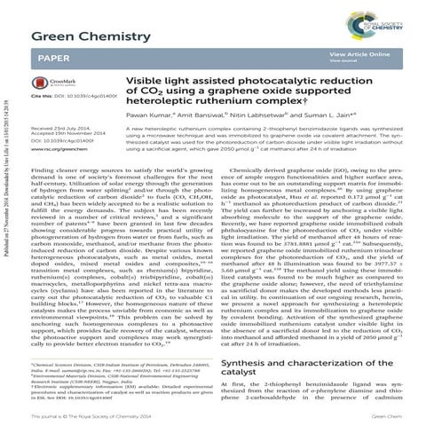Visible light assisted photocatalytic reduction of CO2 using a graphene oxide supported ...