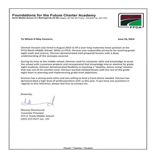 FFCA reference letter | PDF