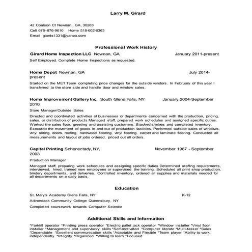 Larry M. Girard Resume