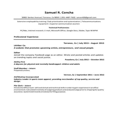 SAMS RESUME!! | DOCX | Resume Writing and Advice | Job Search