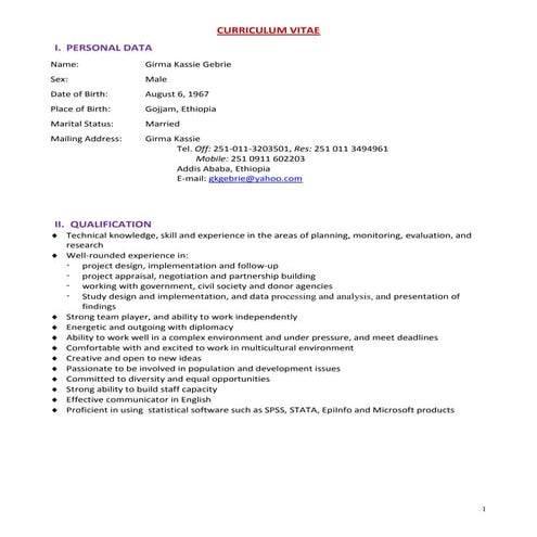 CV-Girma Kassie- December 01, 2014 | PDF