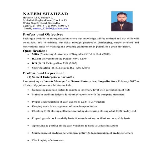 Naeem new CV | DOC | Business Accounting & Finance | Business