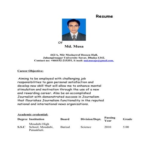 Cv of Md. Musa.JU., | DOC