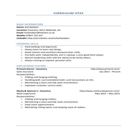 CV (applying for general jobs) | DOCX