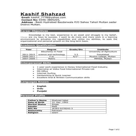 Kashif CV | DOC | Islam | Religion & Spirituality