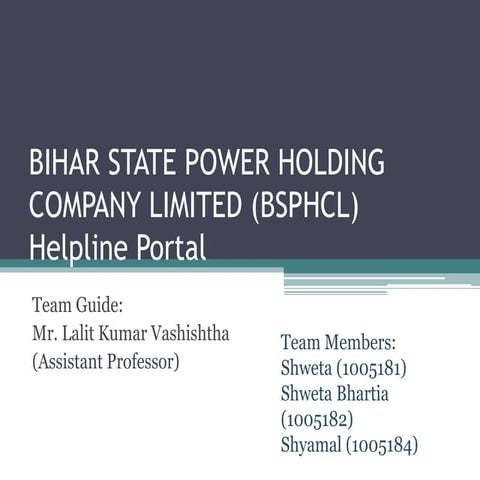BIHAR STATE POWER HOLDING COMPANY LIMITED (BSPHCL | PPT