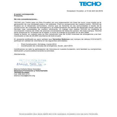 Certificado TECHO | PDF