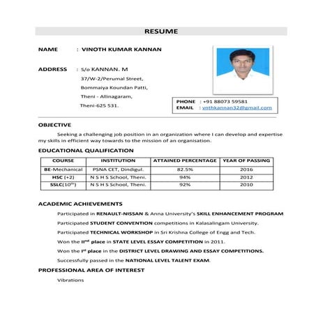 RESUME of vinoth | PDF