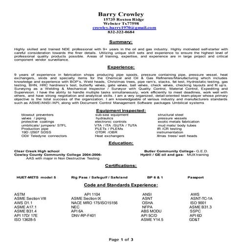 Barry Crowley CV April 15 | DOCX