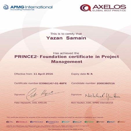 PRINCE2 Foundation Certificate | PDF