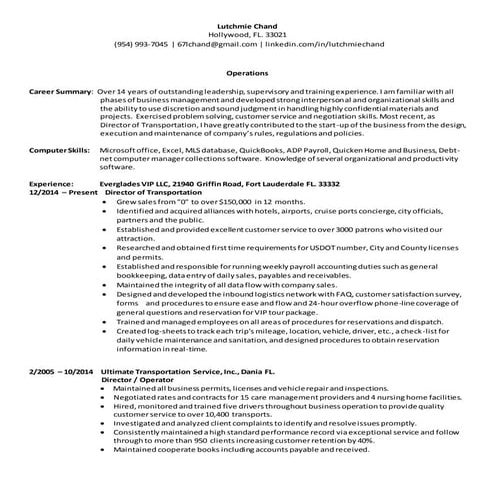 Lutchmie Chand resume 6 ops 2016 | PDF