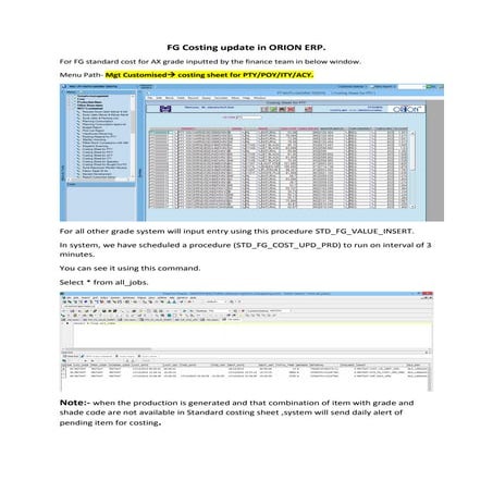 FG Costing update in ORION ERP | PDF