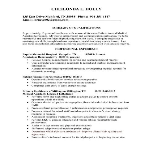 CHEILONDA L HOLLY Resume 1 | DOC