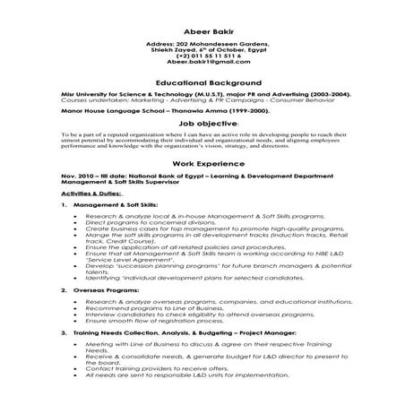 Abeer Bakir 1- 2015 | DOC | Resume Writing and Advice | Job Search