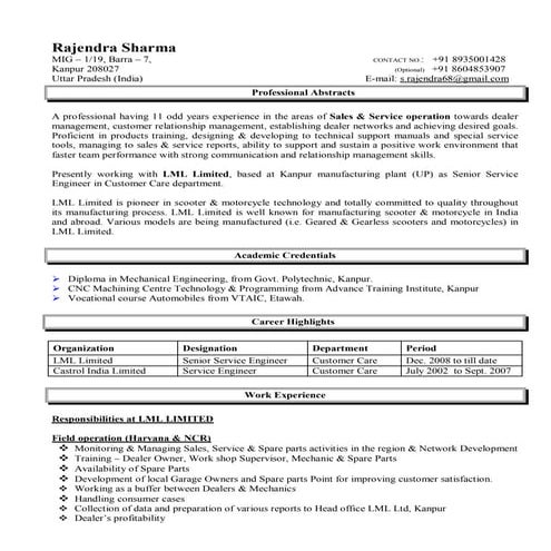 RESUME RAJENDRA SHARMA | PDF