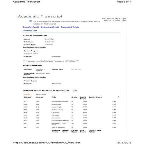 Snead State Transcript | PDF
