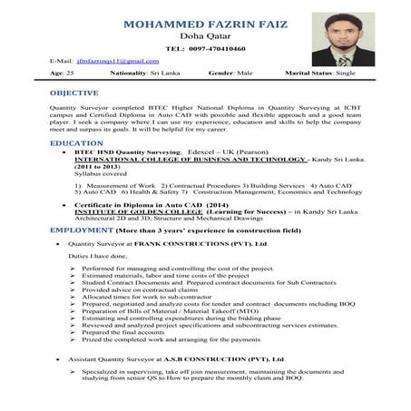 FAZRIN FAIZ CV QS | PDF