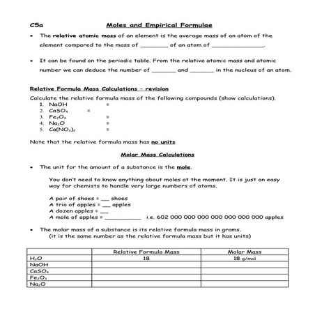 C5a Moles And Empirical Formulae | PDF