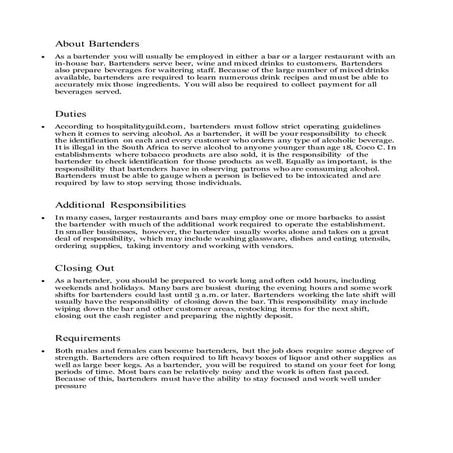 About Bartenders | DOCX | Alcoholic Beverages | Food & Drink