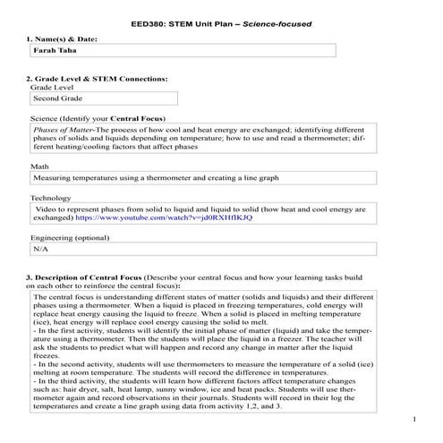 STEM Unit Plan Template Spr16-2 | PDF | Chemistry | Science