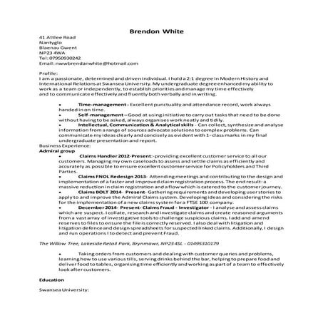 Brendan White 2016 CV | DOCX