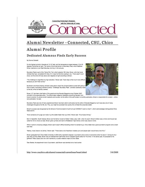 Dedicated Alumnus Finds Early Success | PDF Dedicated Alumnus Finds Early Success | PDF