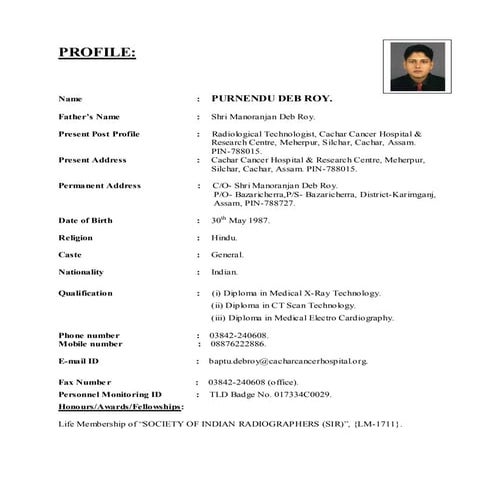BIODATA-PURNENDU DEB ROY. | PDF