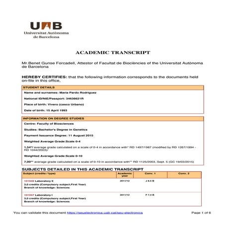 Academic Transcript | PDF
