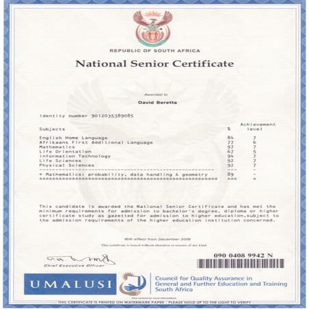 Matric Certificate | PDF