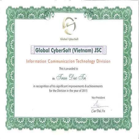 Tran Duc Tri - Award from Global Cybersoft | PPT