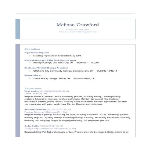 Melissa Crawford resume | DOCX