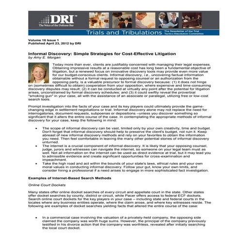 Informal Discovery Simple Strategies for Cost-Effective Litigation | PDF