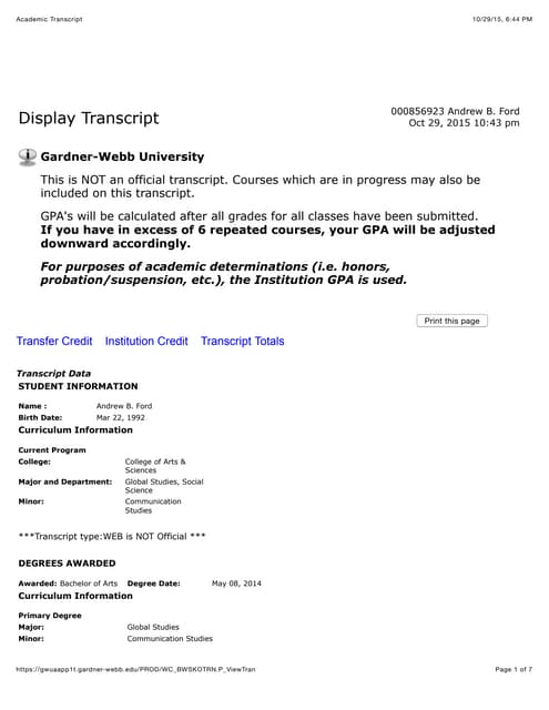 Ohio State transcript | PDF