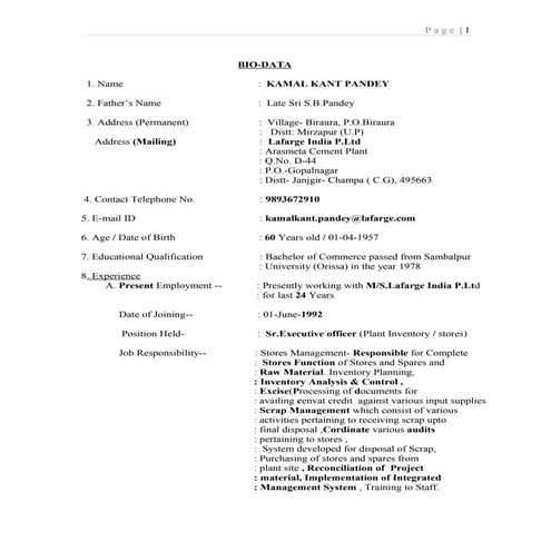 Resume of k k pandey | PDF