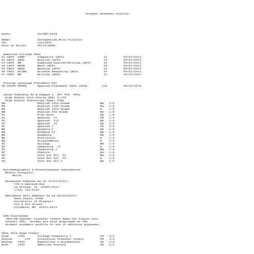 Unofficial trascript | PDF