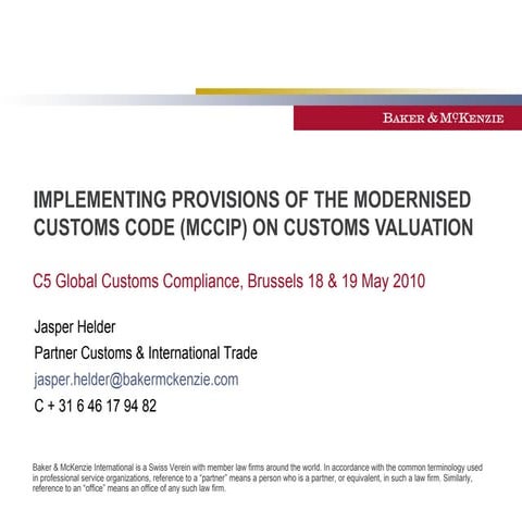 C5 Global Customs Compliance Valuation Mccip May 2010 | PPT
