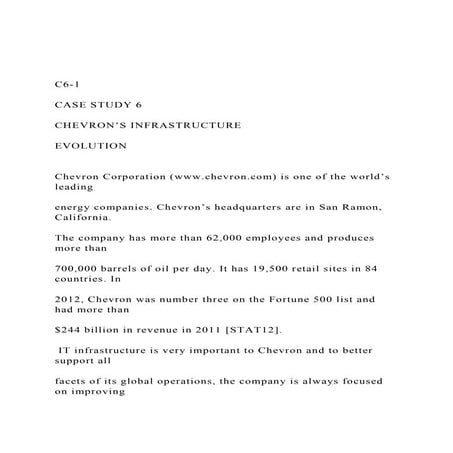 C6-1 CASE STUDY 6 CHEVRON’S INFRASTRUCTURE EVOLUT.docx