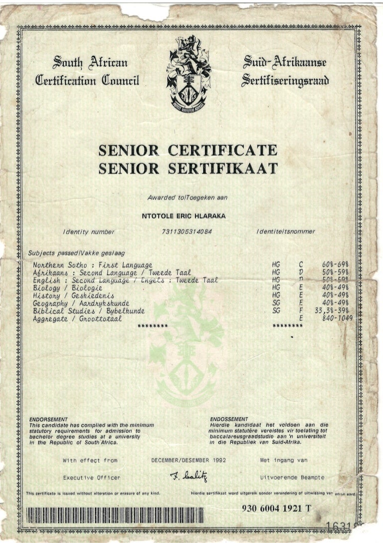 MATRIC CERTIFICATE