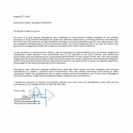 Letter of Recommendation - Benoit CARAYOL | PDF
