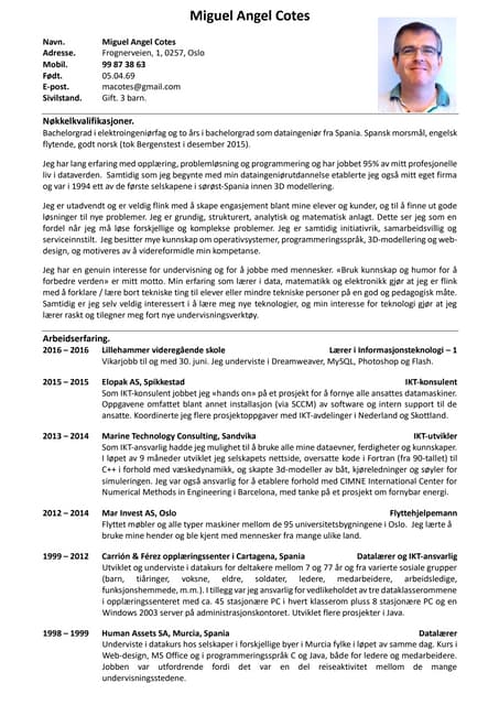 Norwegian CV for André Torkveen | PDF