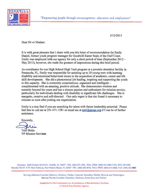 Letter of Recommendation - Emily Daniel | PDF