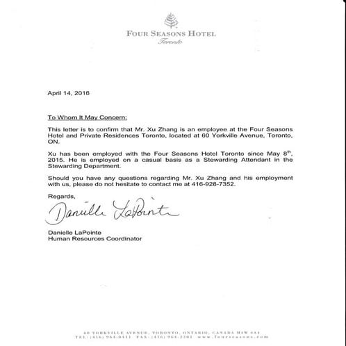 Fs referance letter四季推荐信 | PDF