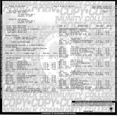 Norwalk Community College official transcript | PPT