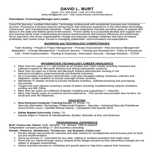 David L Burt Resume | PDF